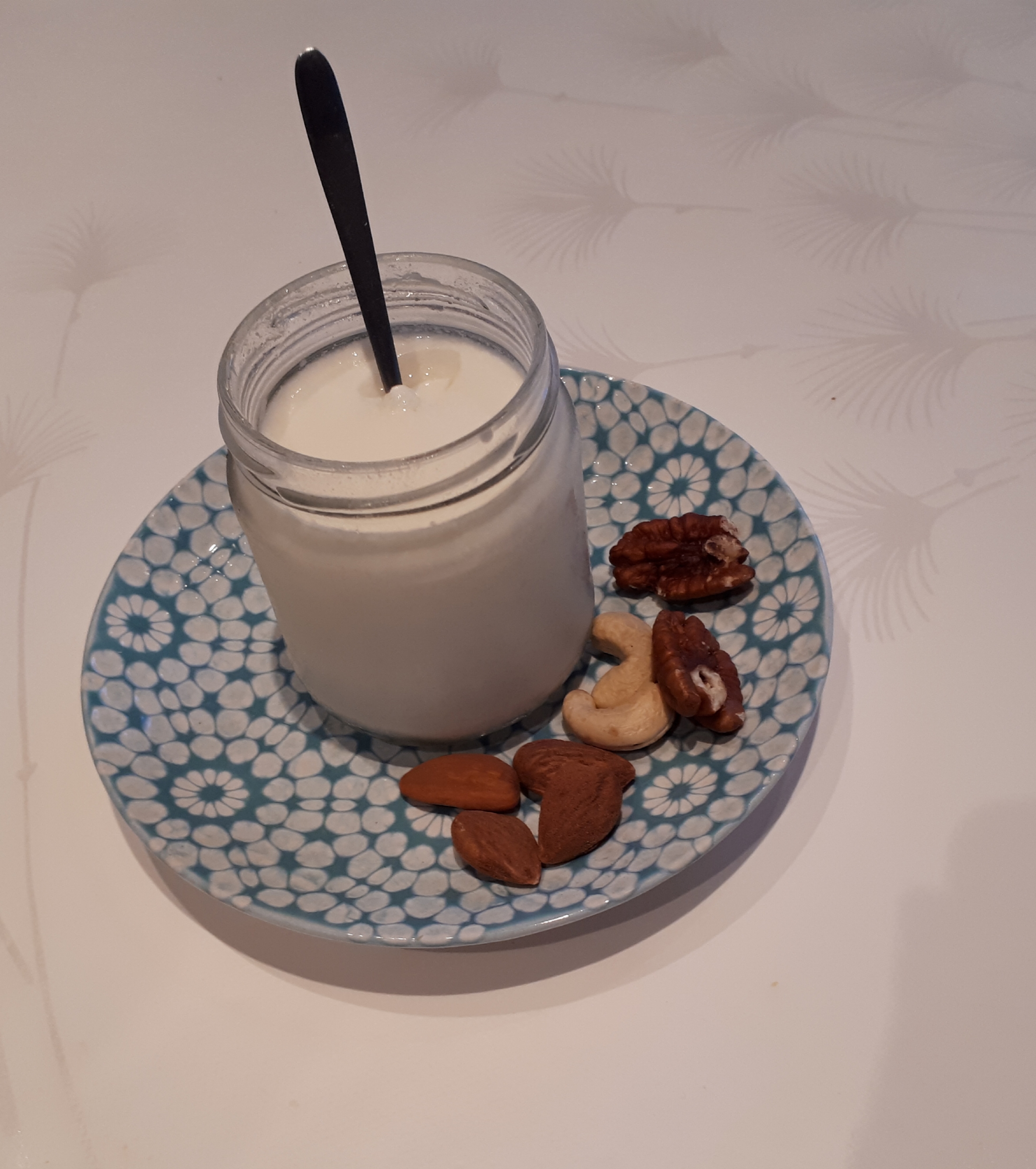 Collation "maison" : yaourt et oléagineux (amandes, noix de cajou du ...
